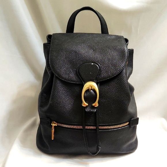 Coach | Bags | Coach Evie Black Leather Backpack With Gold Accents ...
